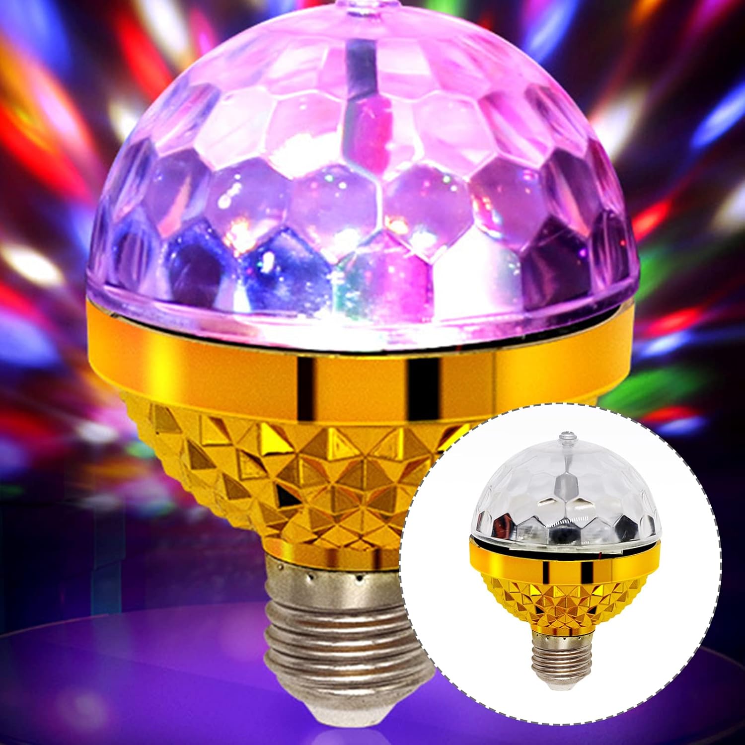 Yukung Colorful Rotating Magic Ball Light, 6W Plug in Disco Light Bulb ...