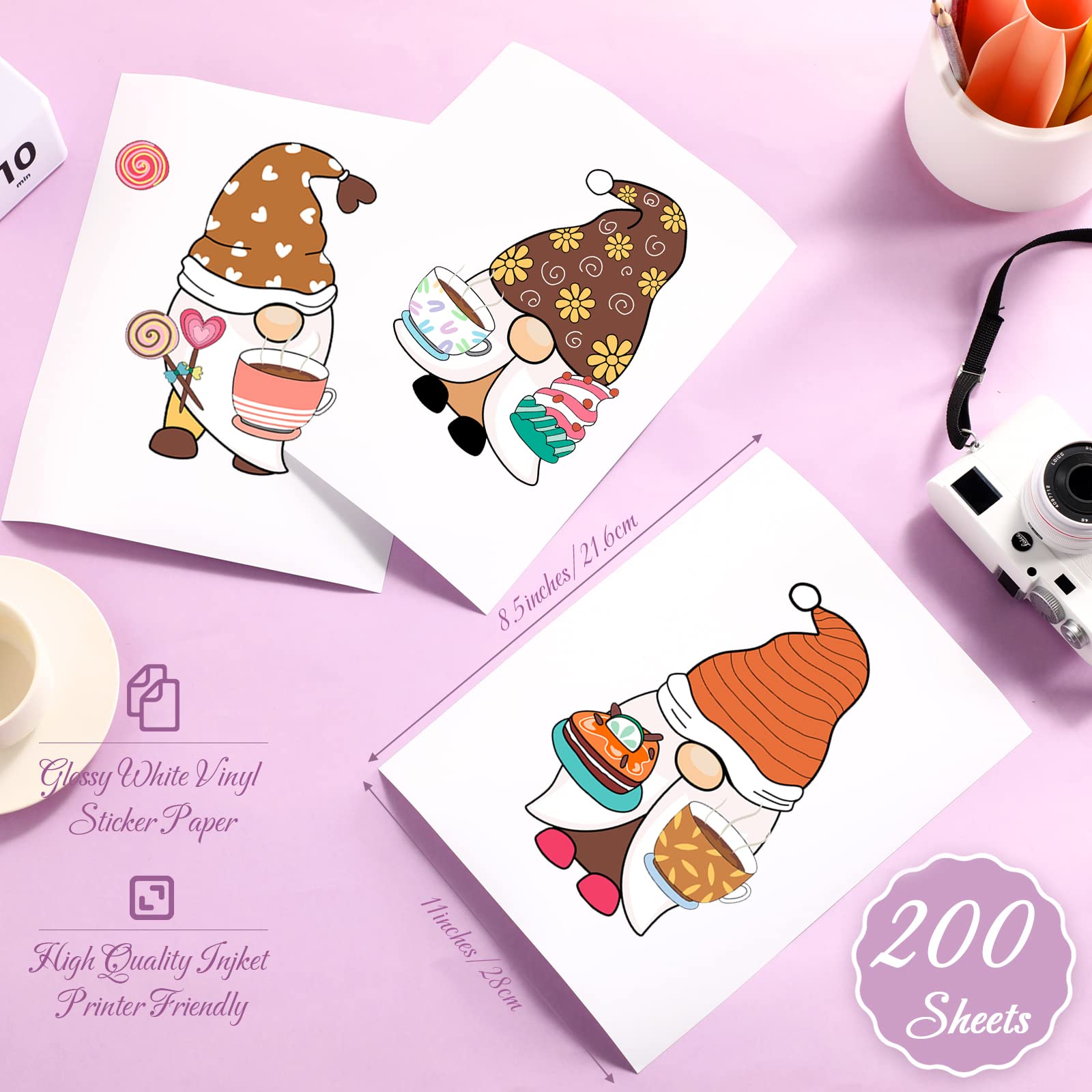 Snapklik.com : 200 Sheets Matte Vinyl Sticker Paper For Inkjet Printer ...