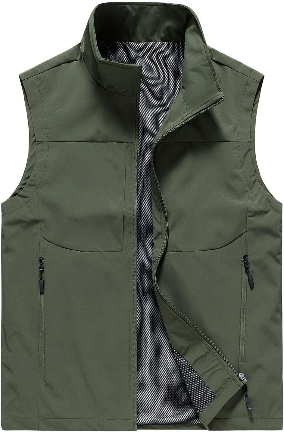 Amazon.com: Generic Men's Lightweight Softshell Vest Stand Collar Zip ...