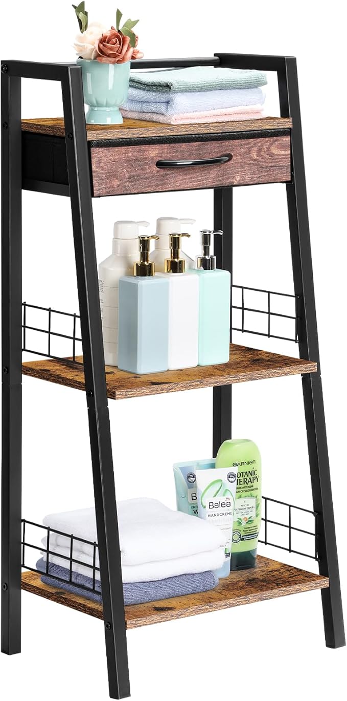 Amazon.com: MOOACE 3 Tier Ladder Shelf, Bathroom Shelf with Drawer ...