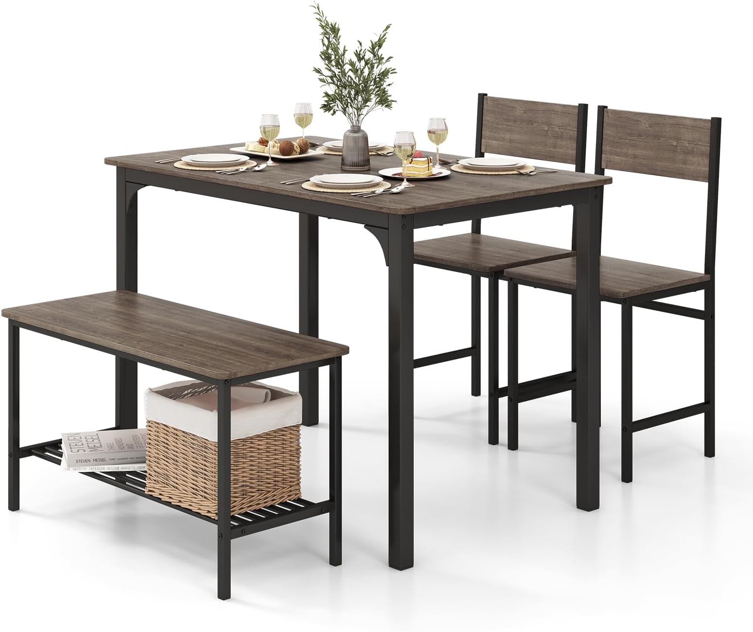 Amazon.com: Teraves Dining Table Set for 4/Computer Desk,Kitchen Table ...