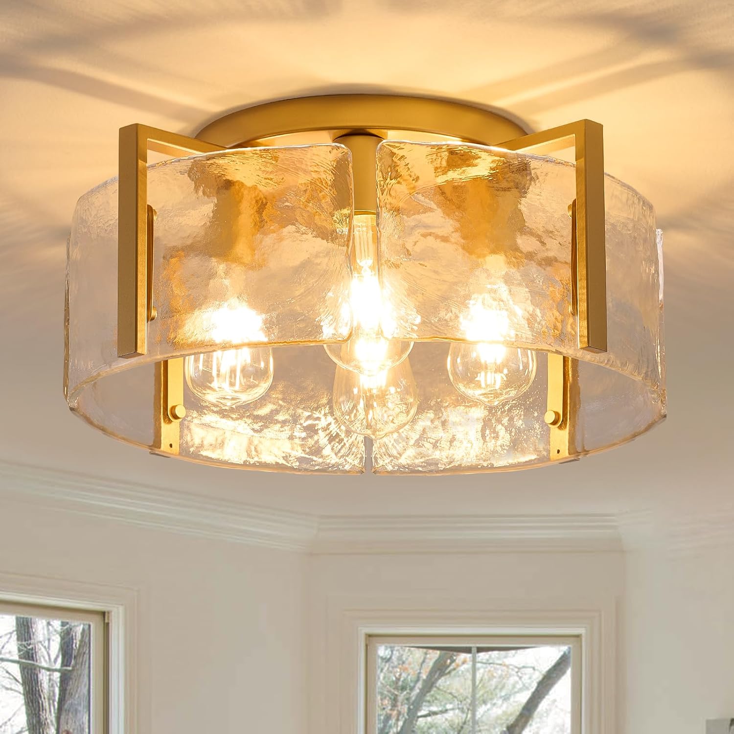 AKLMXCG Flush Mount Ceiling Light Fixture, 4-Light Gold Modern Ceiling ...