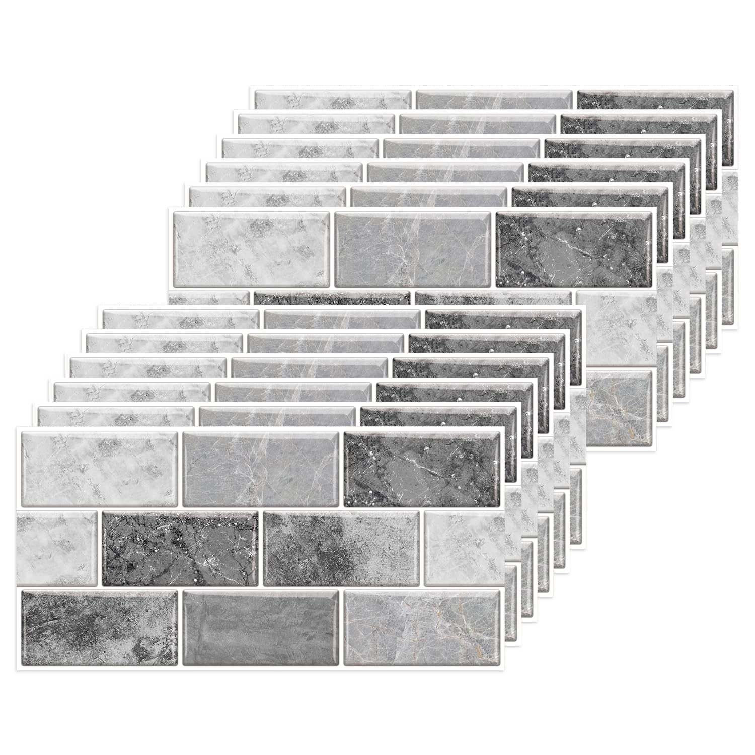 12 Sheets Grey Tile Stickers, Peel and Stick Vinyl Backsplash Tiles ...