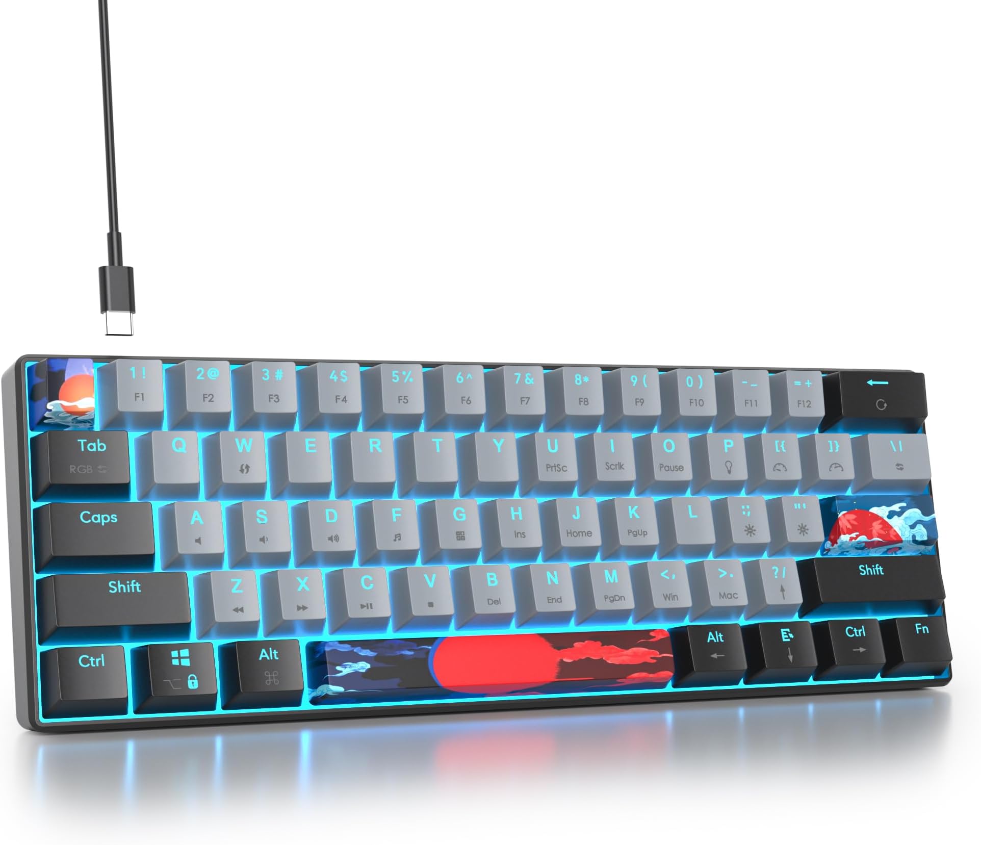 Mosptnspg Protable 60% Percent Gaming Keyboard Mechanical, Mini Compact ...