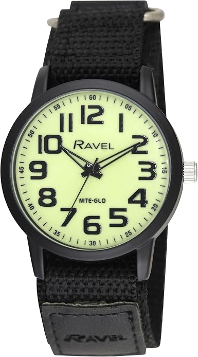 Ravel - Men's Modern Workwear Watch with Easy-Fasten Strap - Black/Glow ...
