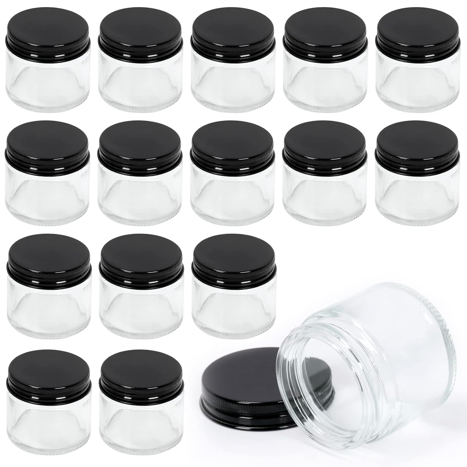 Keadic 15 Pcs 60ml/2oz Glass Jars with Lids Assortment Set, Mini Round ...