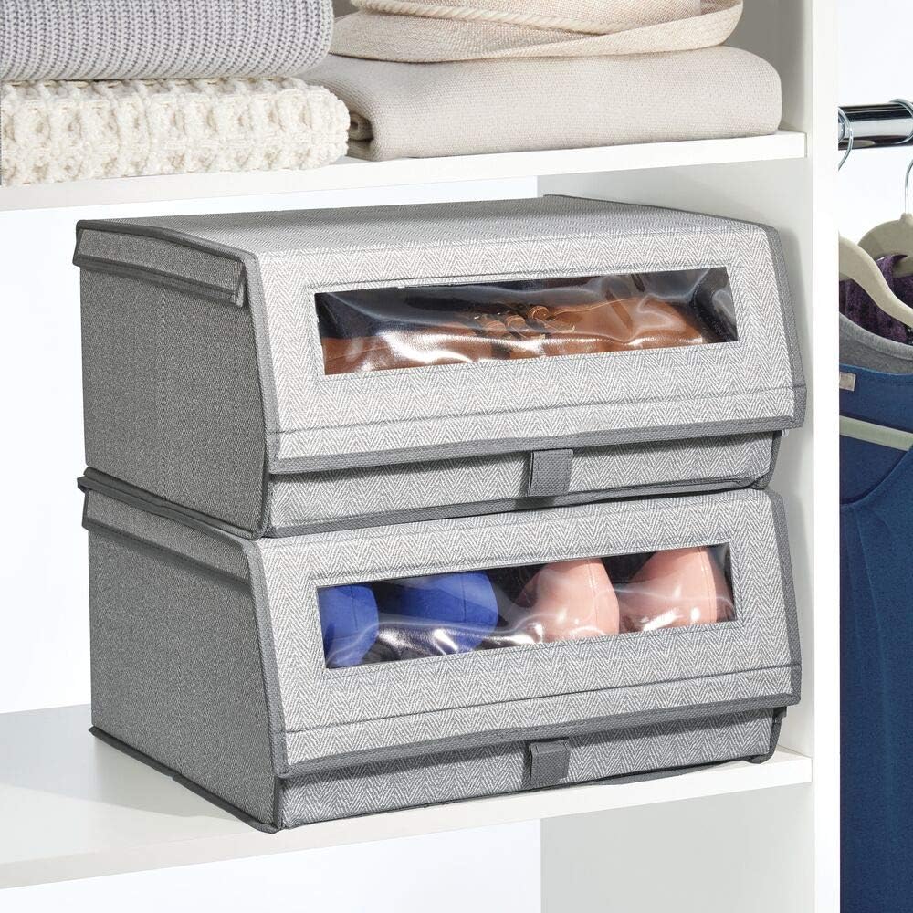 mDesign Shoe Storage Box – Large Fabric Shoe Box with Lid and ...