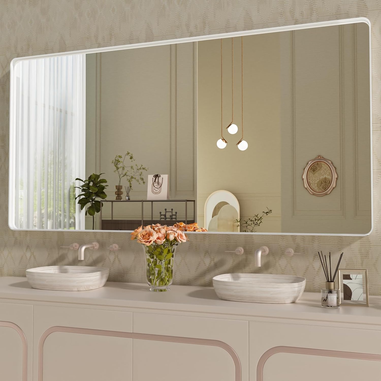 Amazon.com: WEER White Bathroom Mirror 72X36 Inch, Rounded Rectangle ...
