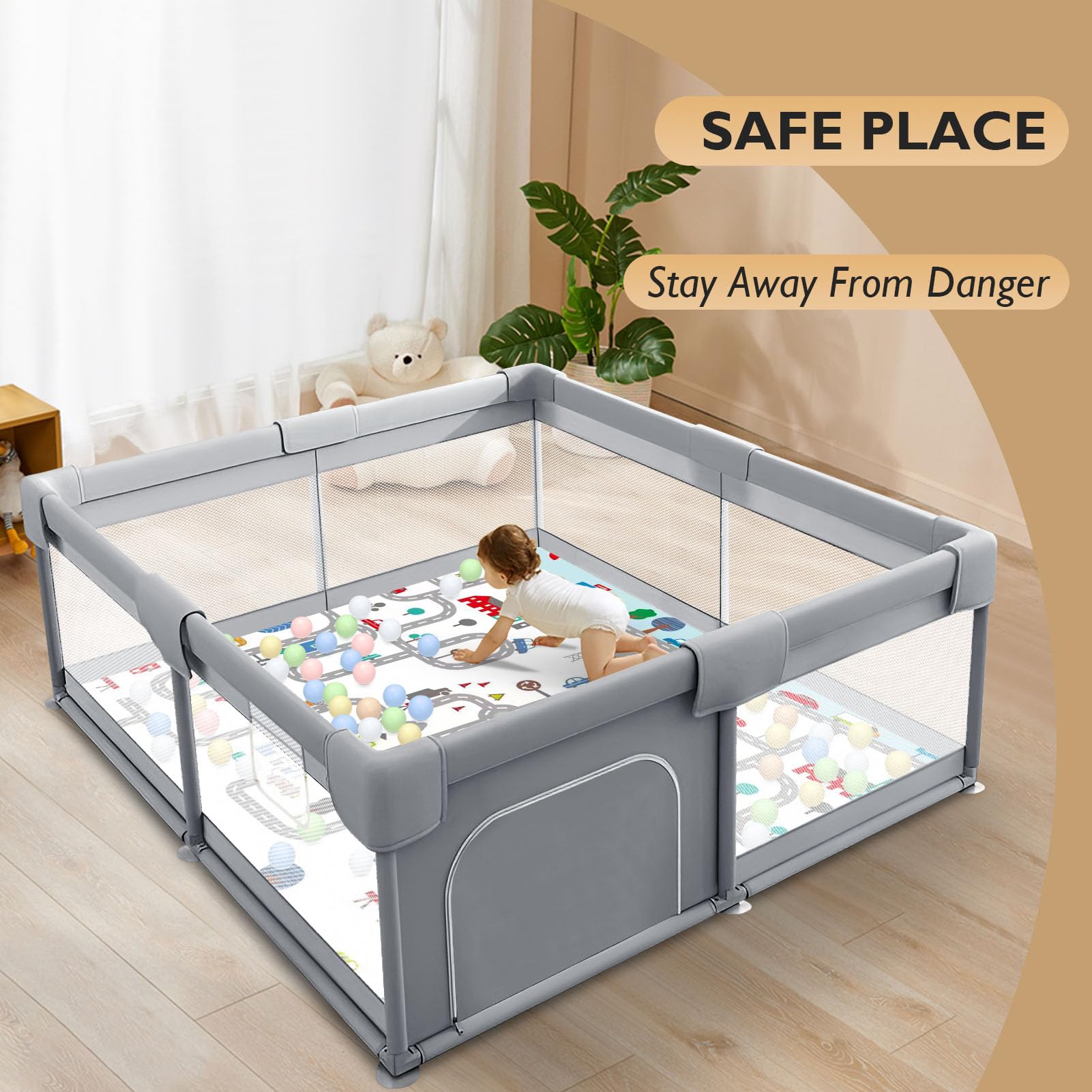 Hiaksedt Baby Playpen with Mat, Small Playpen for Babies and Toddlers ...