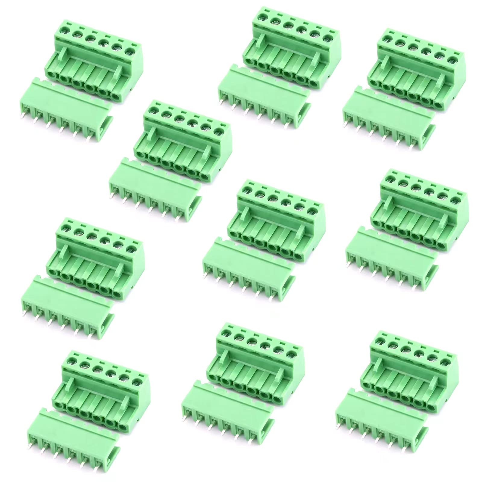 6-Pin 5.08mm Pitch Male Female PCB Screw Terminal Block 10PCS: Amazon ...