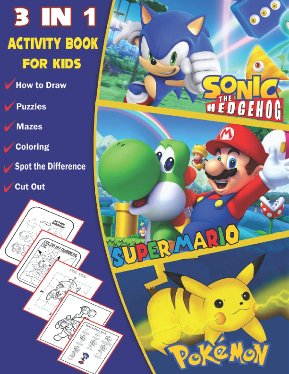 Buy Marió, Sónic The Hedgehog ,Pokémon Activity Book for Kids: How to ...