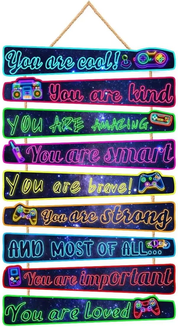 Amazon.com : Set of 4 Inspirational Game Room Hanging Wall Decor Neon ...