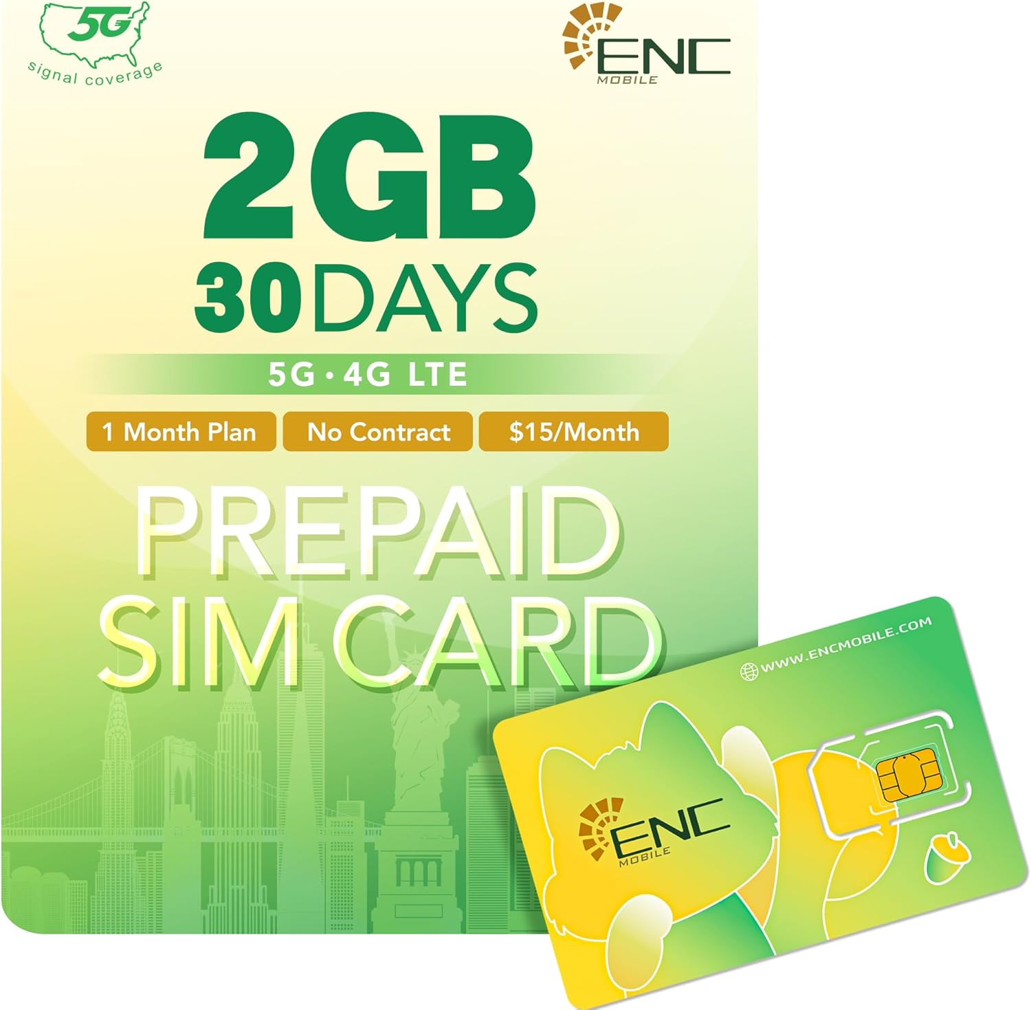 Amazon.com: Prepaid SIM Card USA $15/mo - 2GB/Mo. 5G/4G LTE Data + One ...