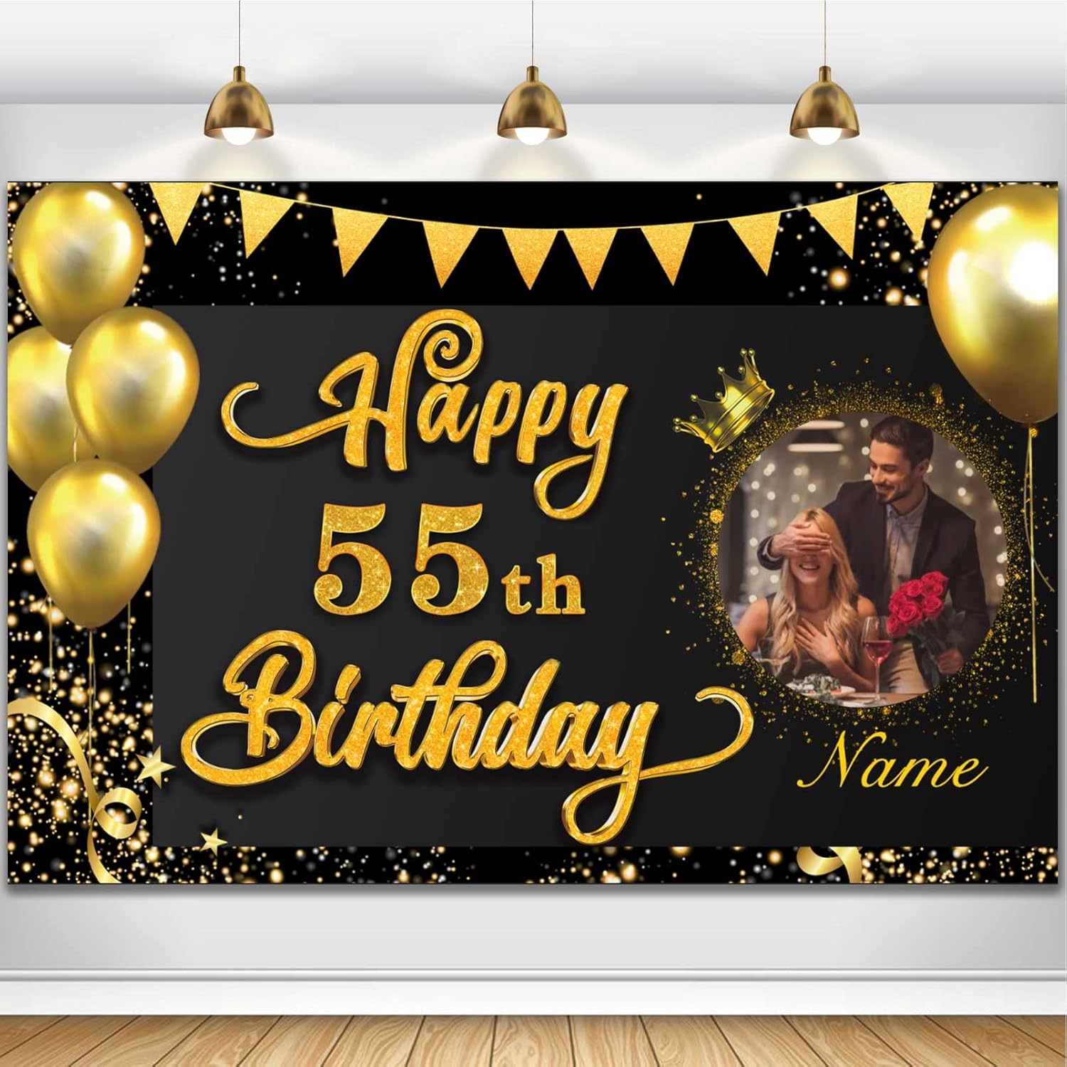 Amazon.com: Custom Happy 55th Birthday Decorations Banner -55 Years Old ...