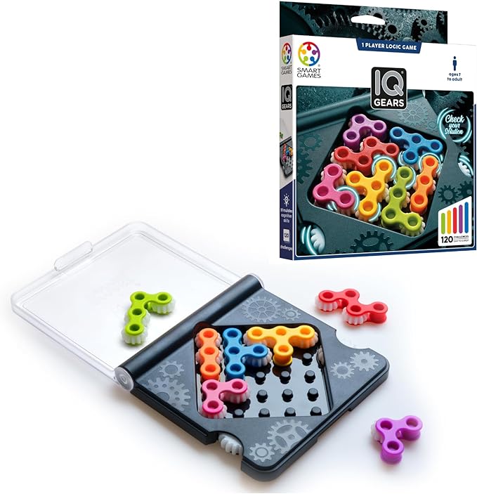 Amazon.com: SmartGames IQ Gears Travel-Friendly Dynamic Logic Game Featuring 120 Challenges for ...