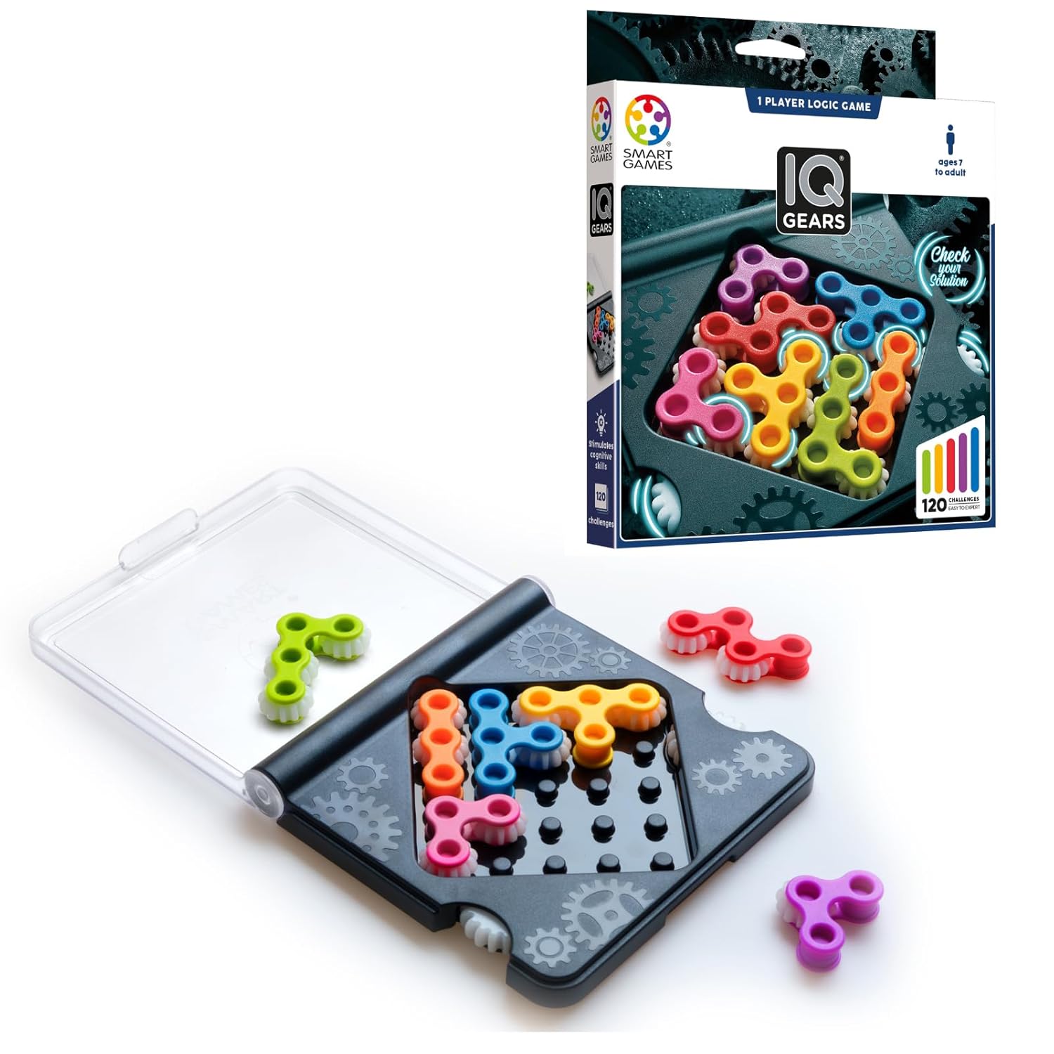 Buy SmartGames IQ Gears Travel-Friendly Dynamic Logic Game Featuring ...
