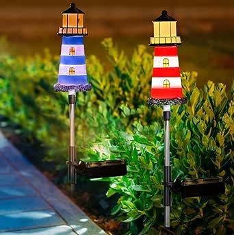 Miruizros Solar Lighthouse Light 2 Pack - IP65 Outdoor Waterproof Path ...