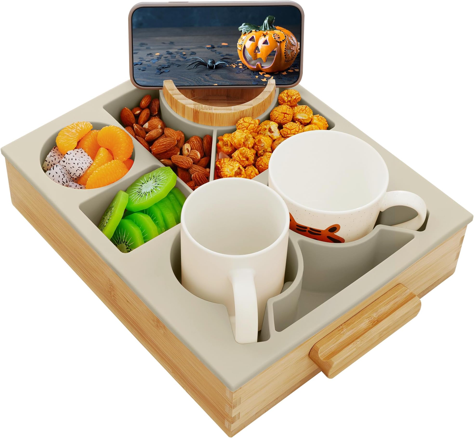 Amazon.com: Wooden Serving Tray with Cup Holder - Coffee Table Rustic ...