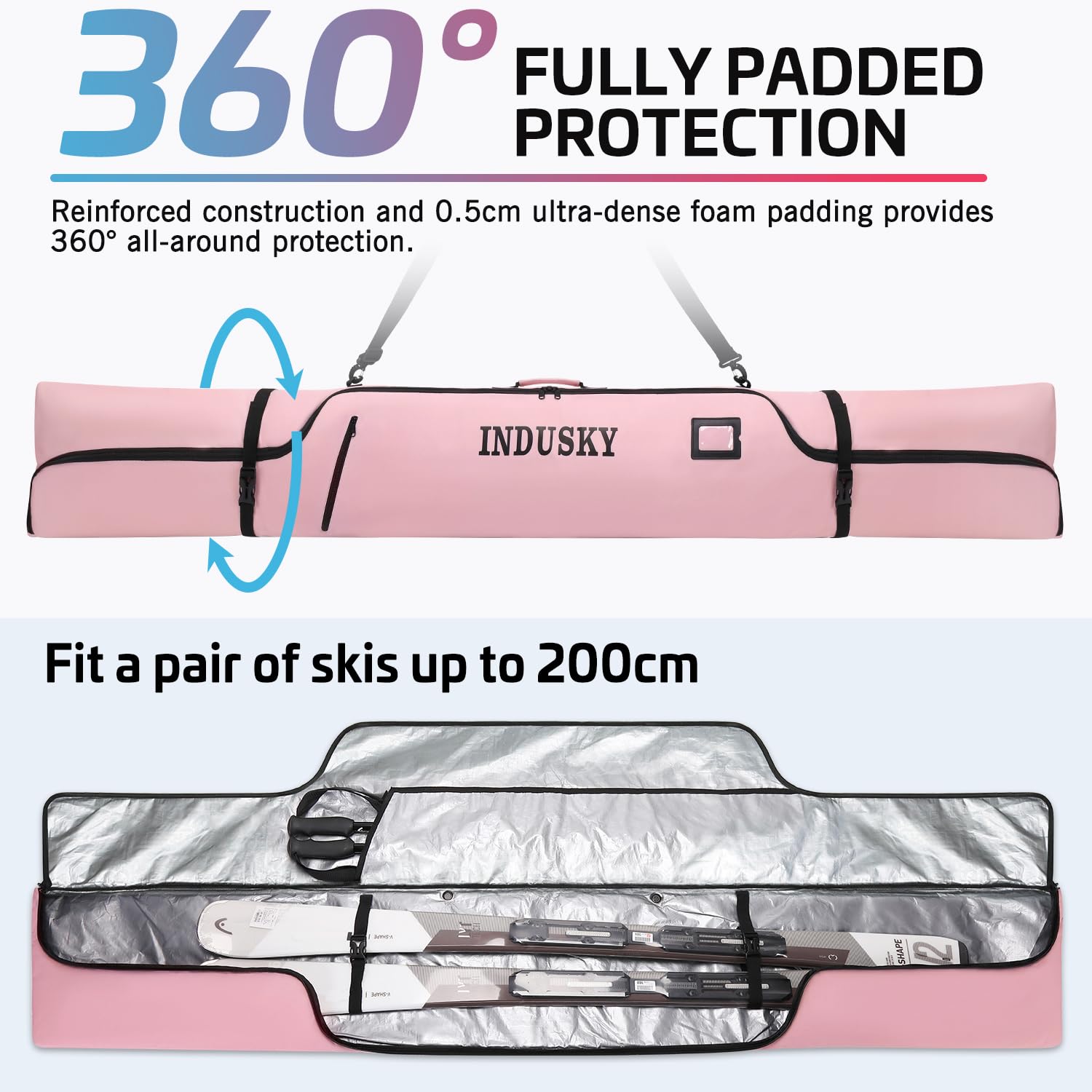 Snapklik.com : InduSKY Padded Ski Bag - Waterproof, Adjustable Length ...