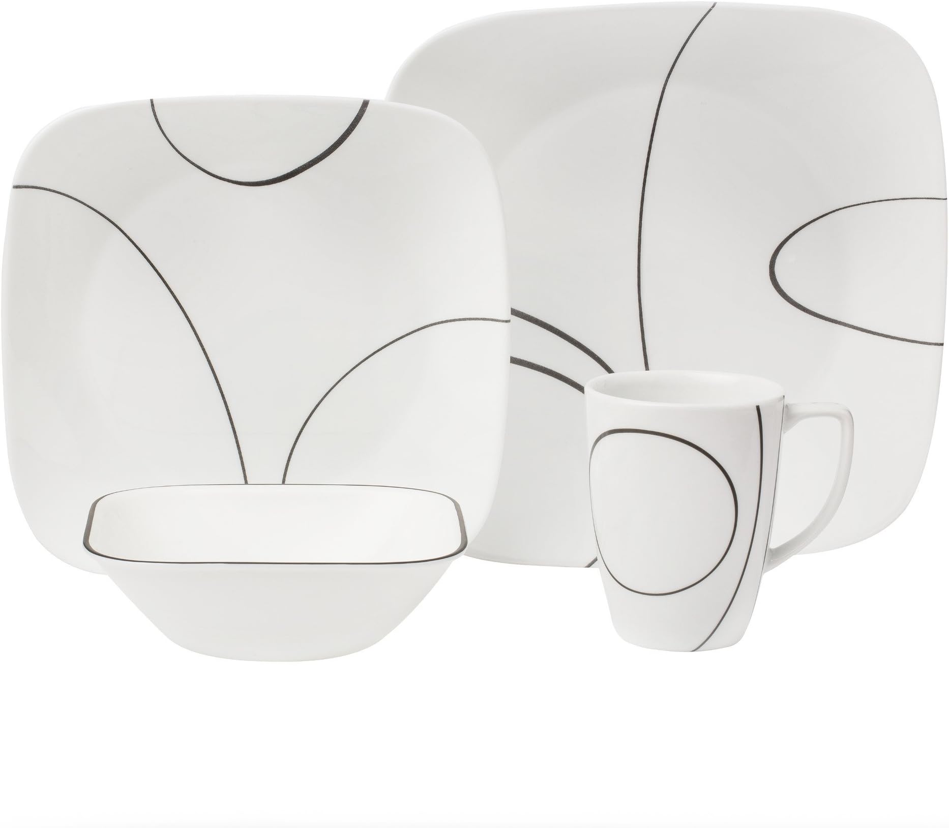 Corelle Simple Lines Square 16pc Dinner Set : Amazon.co.uk: Home & Kitchen