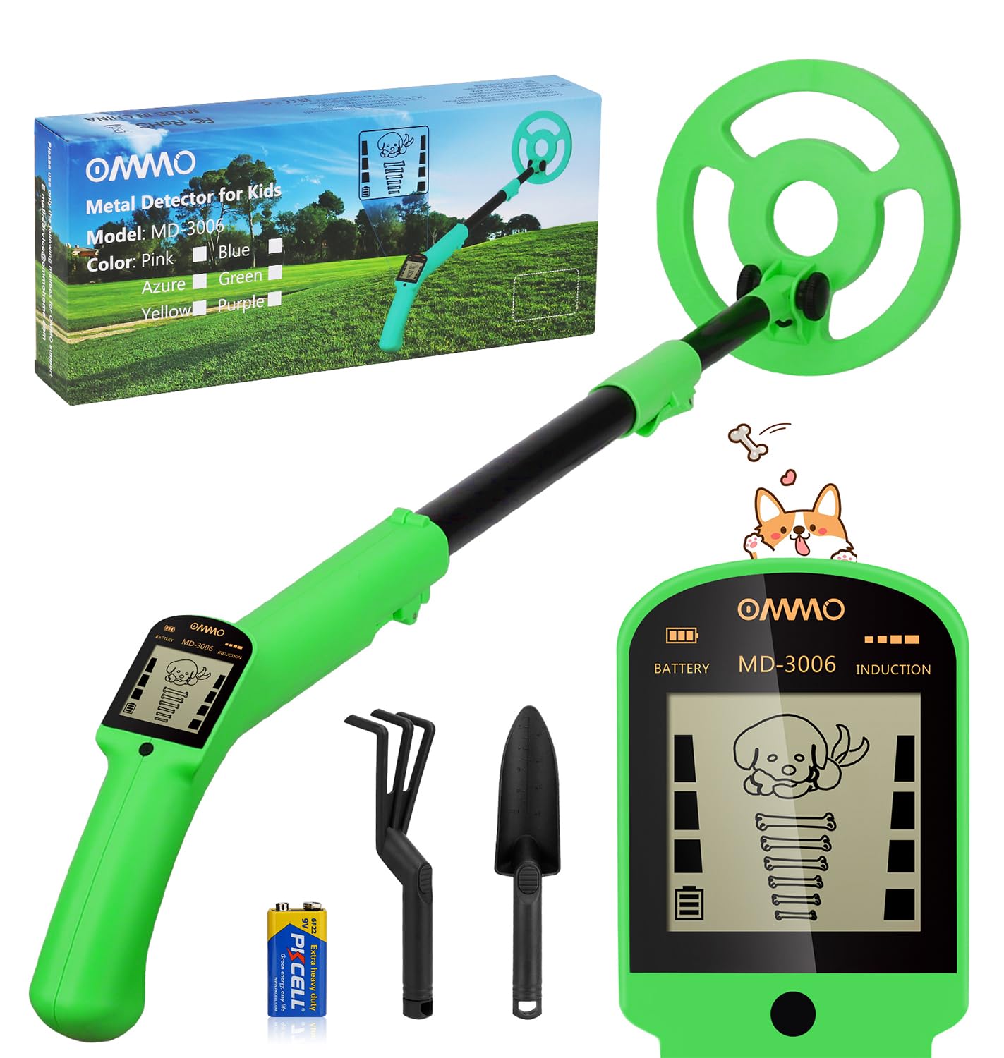 OMMO Metal Detector Kids, Adjustable Stem18.3''-37.8'' Metal Detector ...