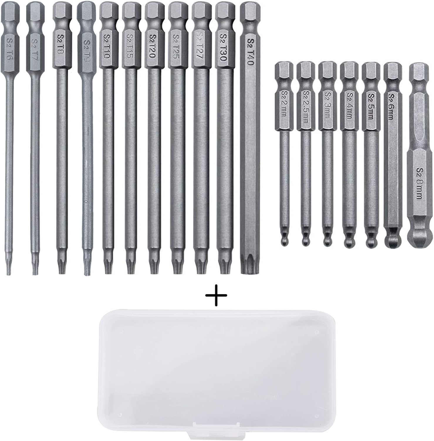 18pcs Magnetic Hex Screwdriver Bits Set, 100mm Torx Bits T6-T40 & 65mm ...