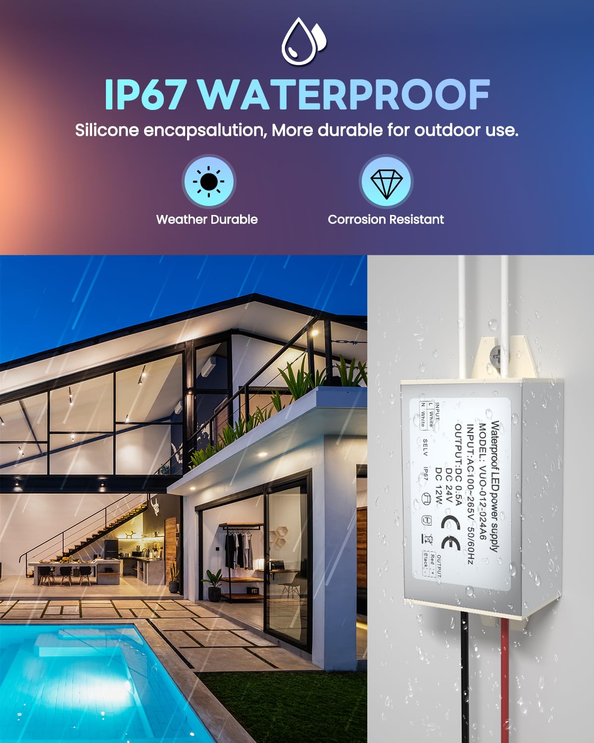 Snapklik.com : Lustaled 24V 12W LED Power Supply, IP67 Waterproof DC ...