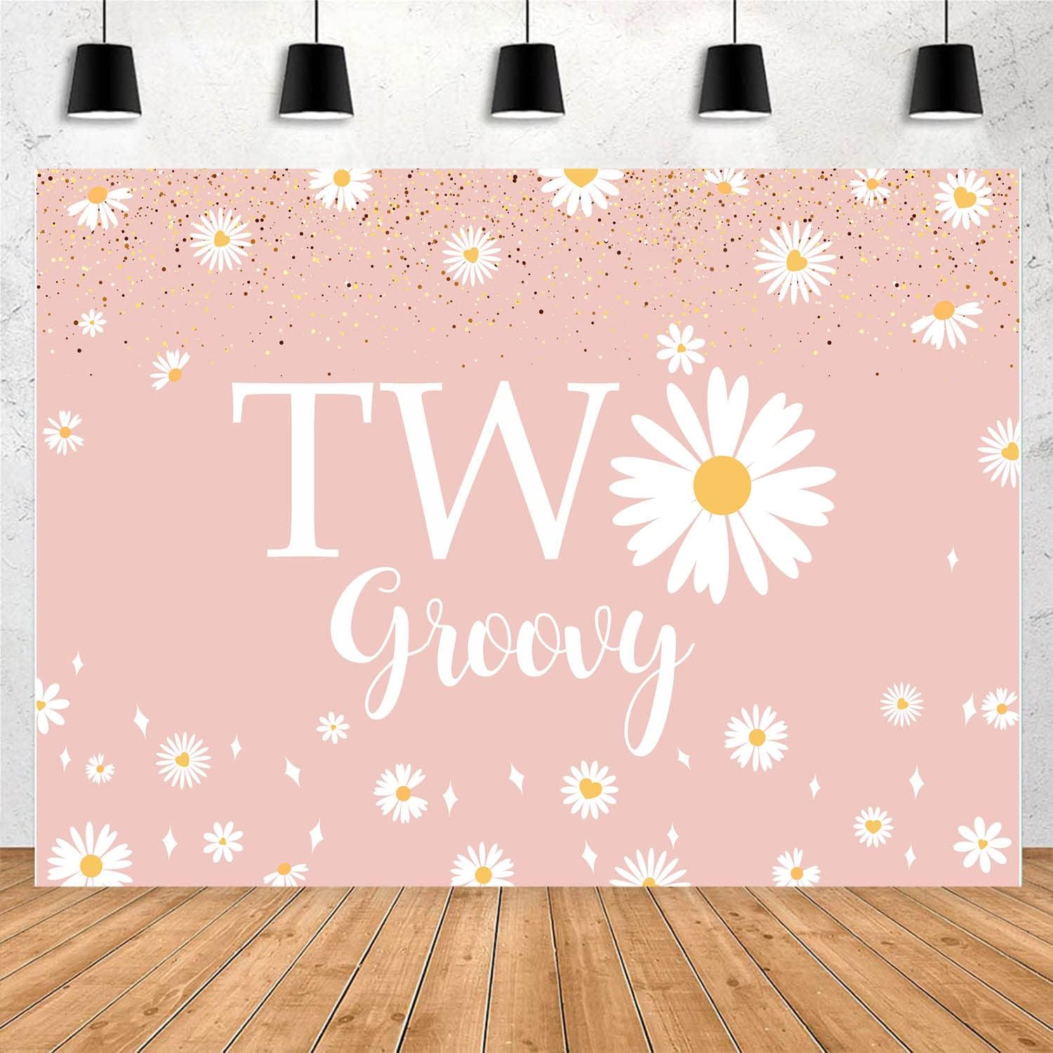 Amazon.com : MAYSSKQ Two Groovy Birthday Backdrop Pink Daisy Floral ...