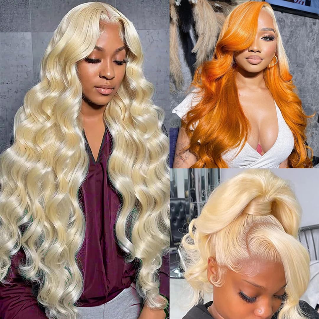 Amazon.com : DJFG Full Lace Human Hair Wigs 32 Inch 360 Lace Front Wigs Human Hair 613 Blonde ...