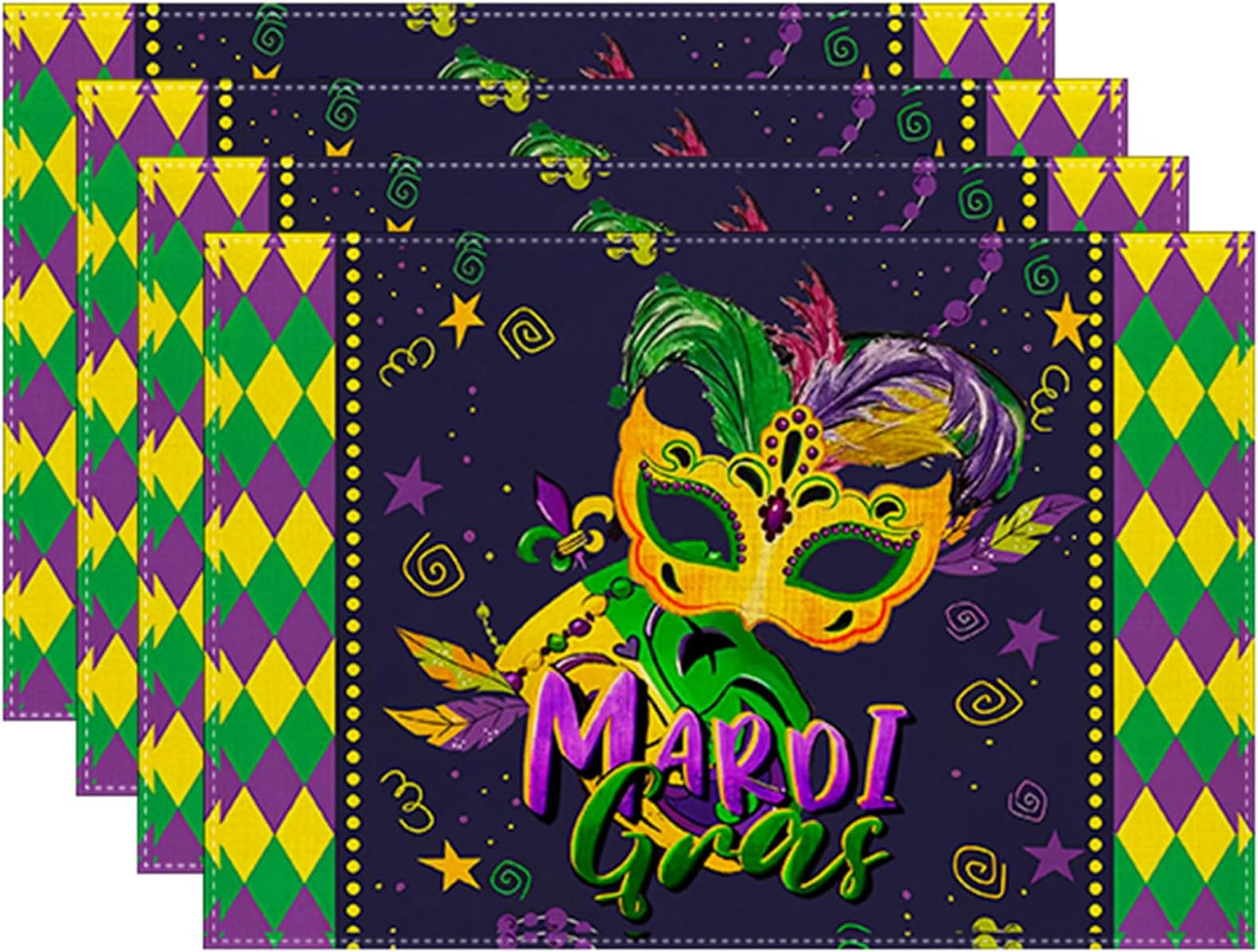 Amazon.com: 4 PCS Mardi Gras Placemats Set Carnival Table Mats Decor ...