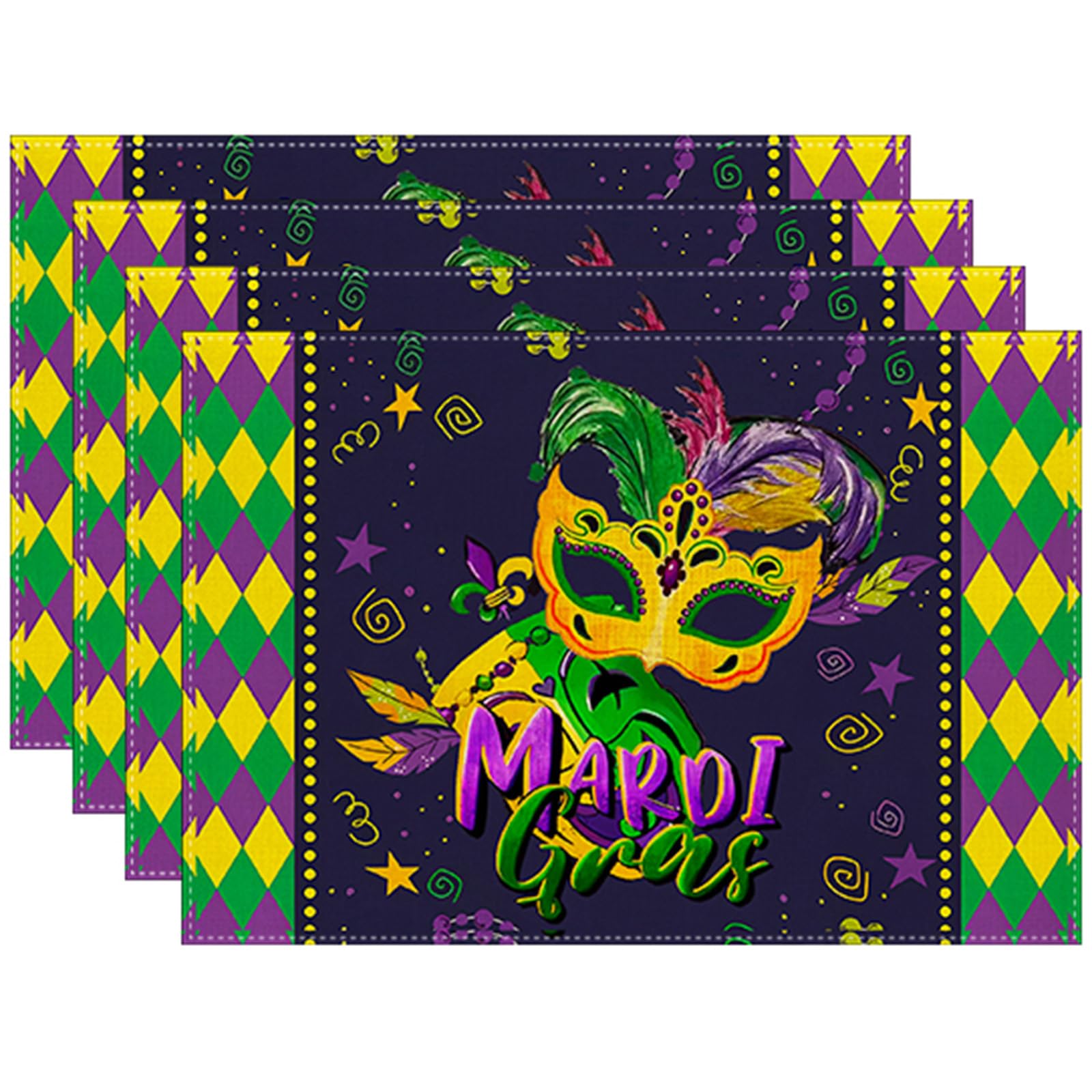 Amazon.com: 4 PCS Mardi Gras Placemats Set Carnival Table Mats Decor ...