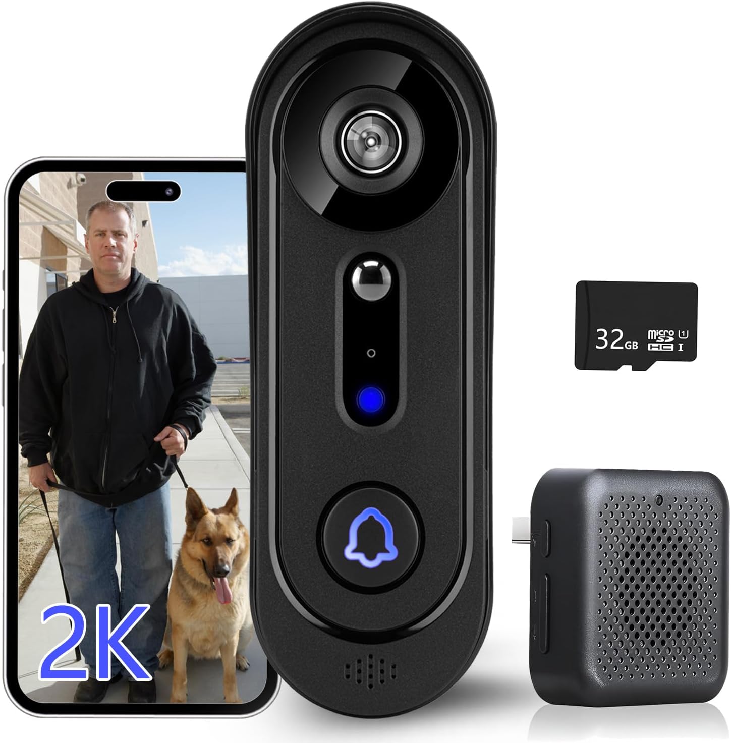 Amazon.com: eudic Doorbell Camera Wireless 2K, No Monthly Fee,3MP Video ...