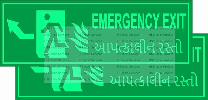 HSE India Services Emergency exit Night Glow Dark in glow Sign board ...