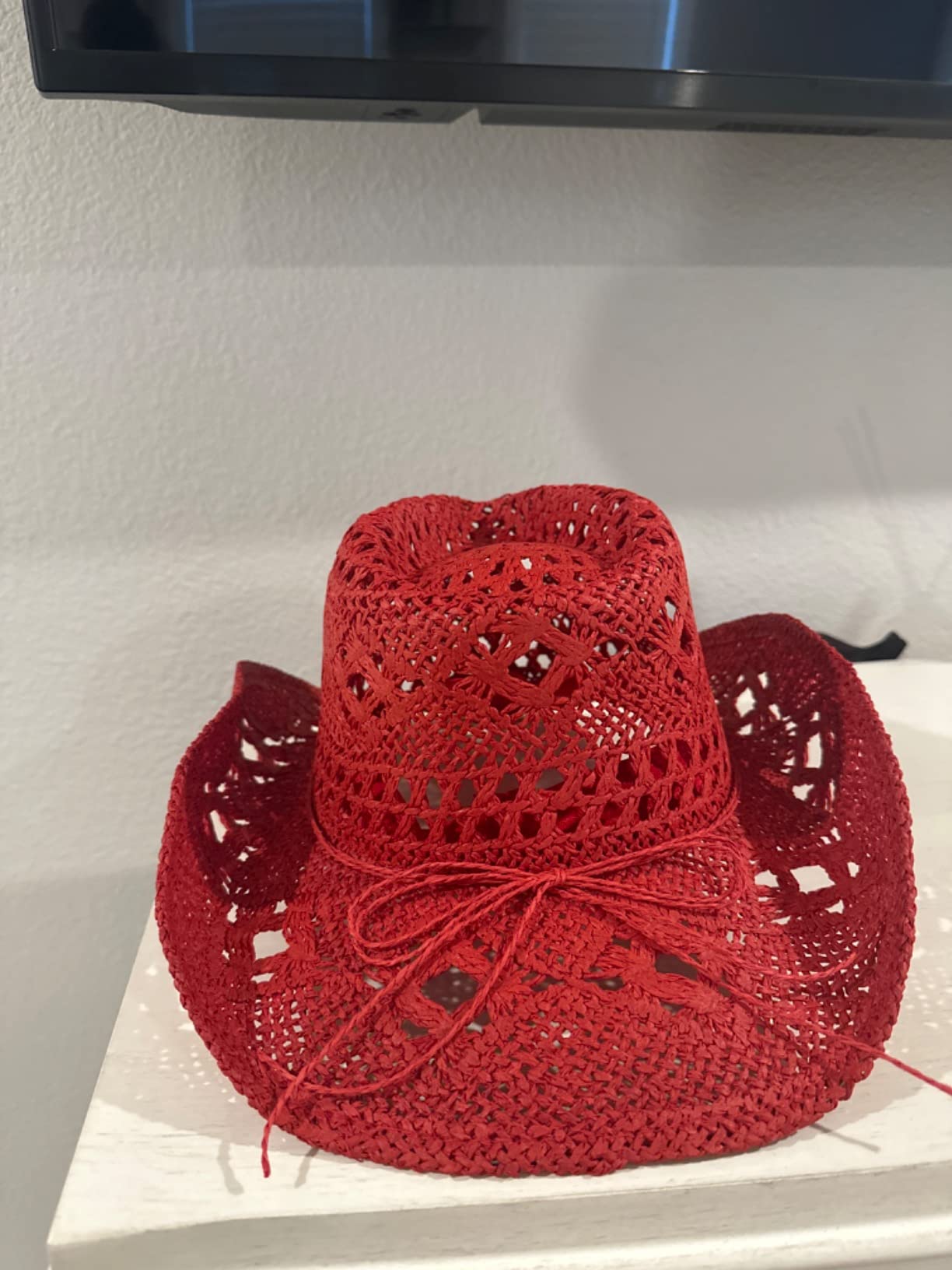 Solid Color Straw Cowboy Hat - Red OSFM at Amazon Men’s Clothing store ...