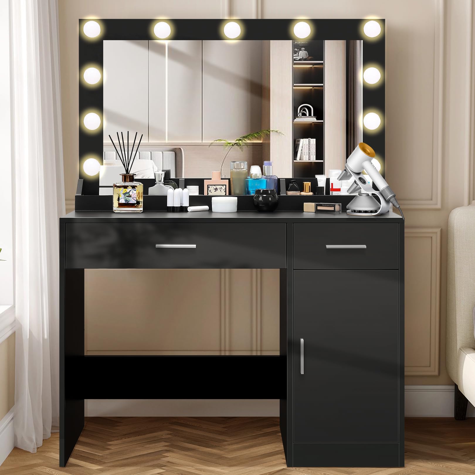 Amazon.com: elifine Makeup Vanity Desk with Mirror and Lights, Modern ...