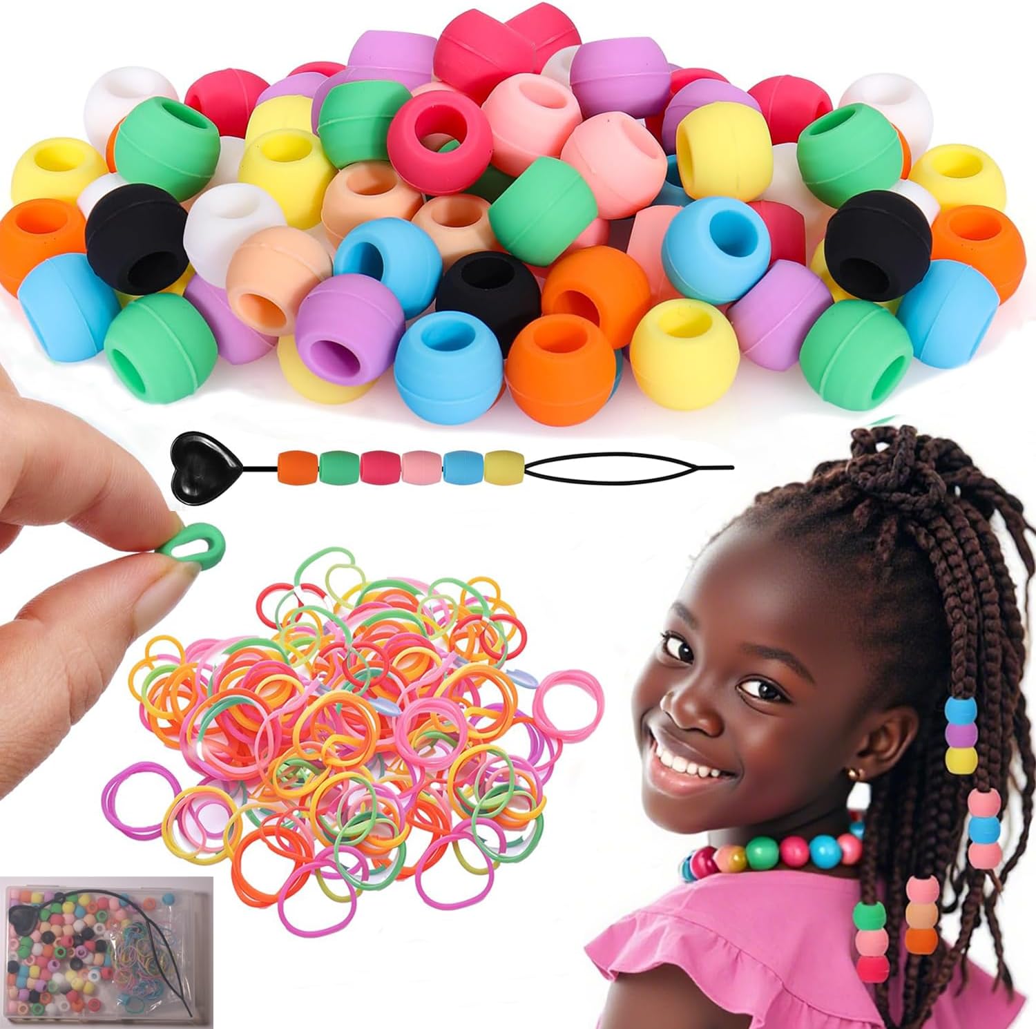 Amazon.com: 100pcs Silicone Hair Beads for Kids Girls, 5mm Silicone ...