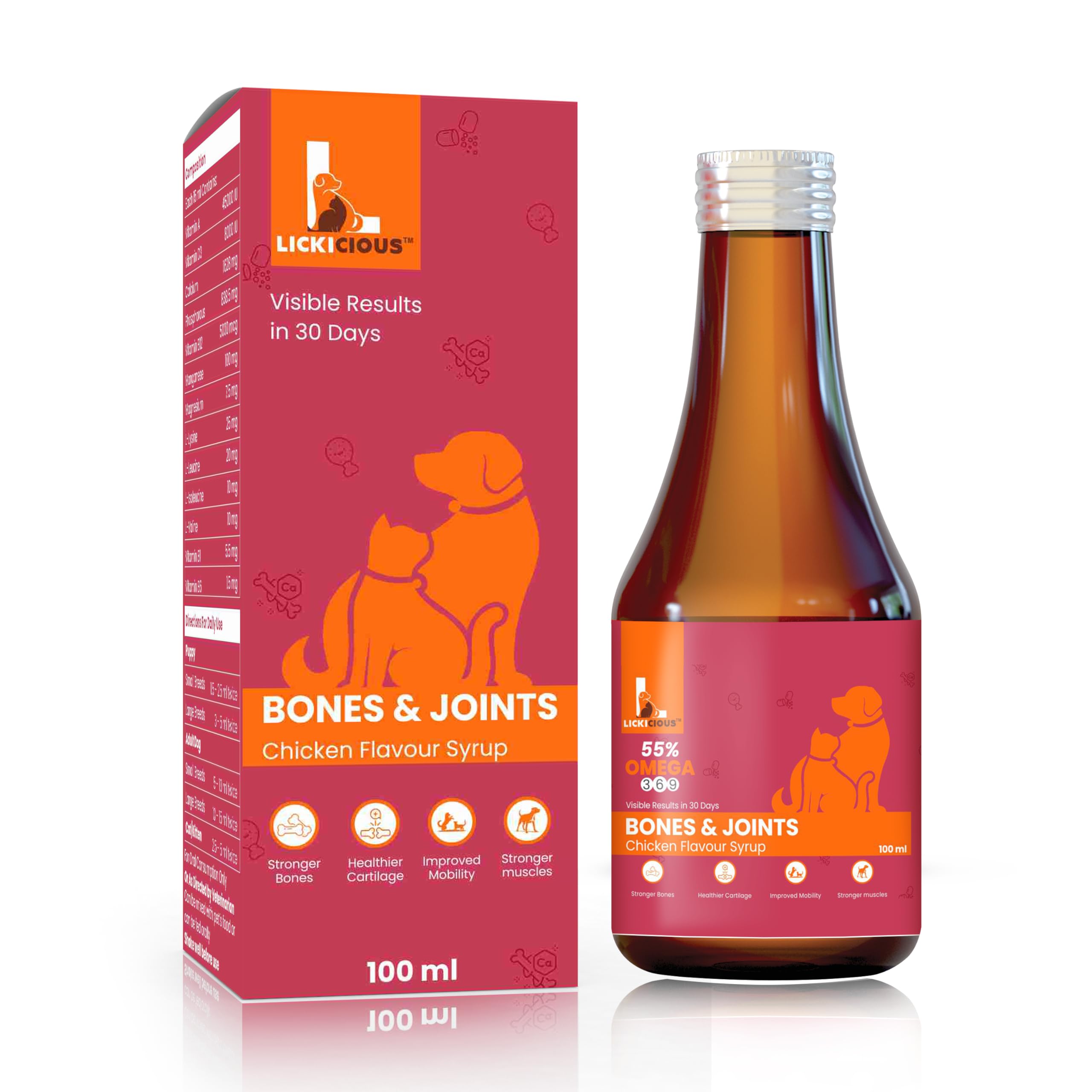 LICKICIOUS Bone & Joint Syrup, 100 ml with Calcium, Minerals, Amino ...