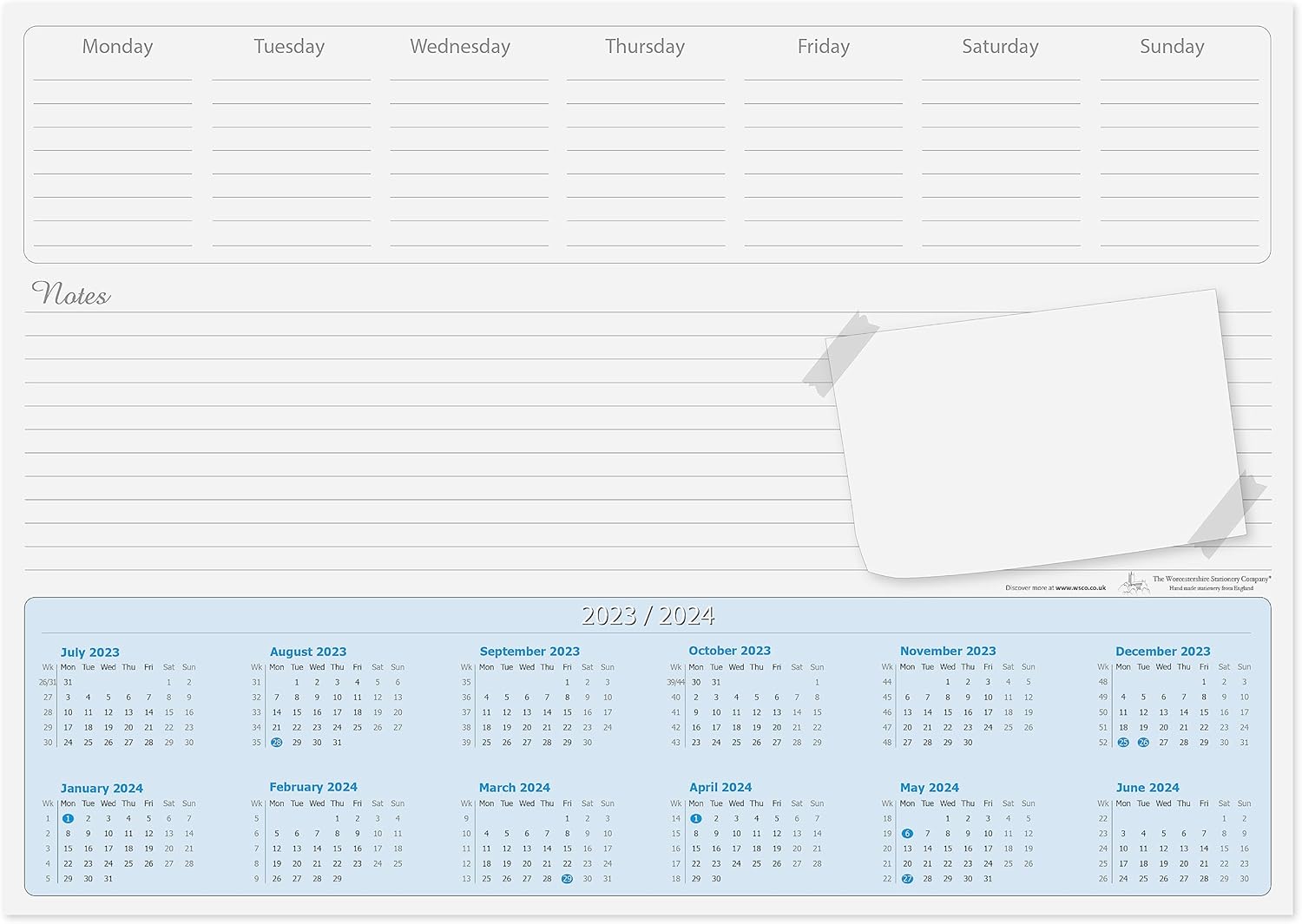 A3 (mid year) calendar desk pad, 2023-2024, 50 sheets per pad with days ...