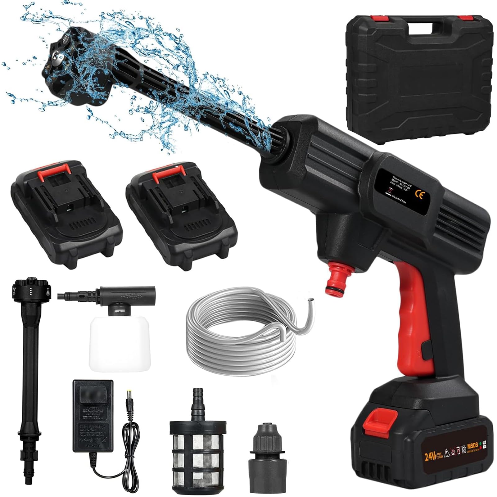 Cordless Pressure Washer, Jet Washers, 24V with 2pcs Rechargeable ...