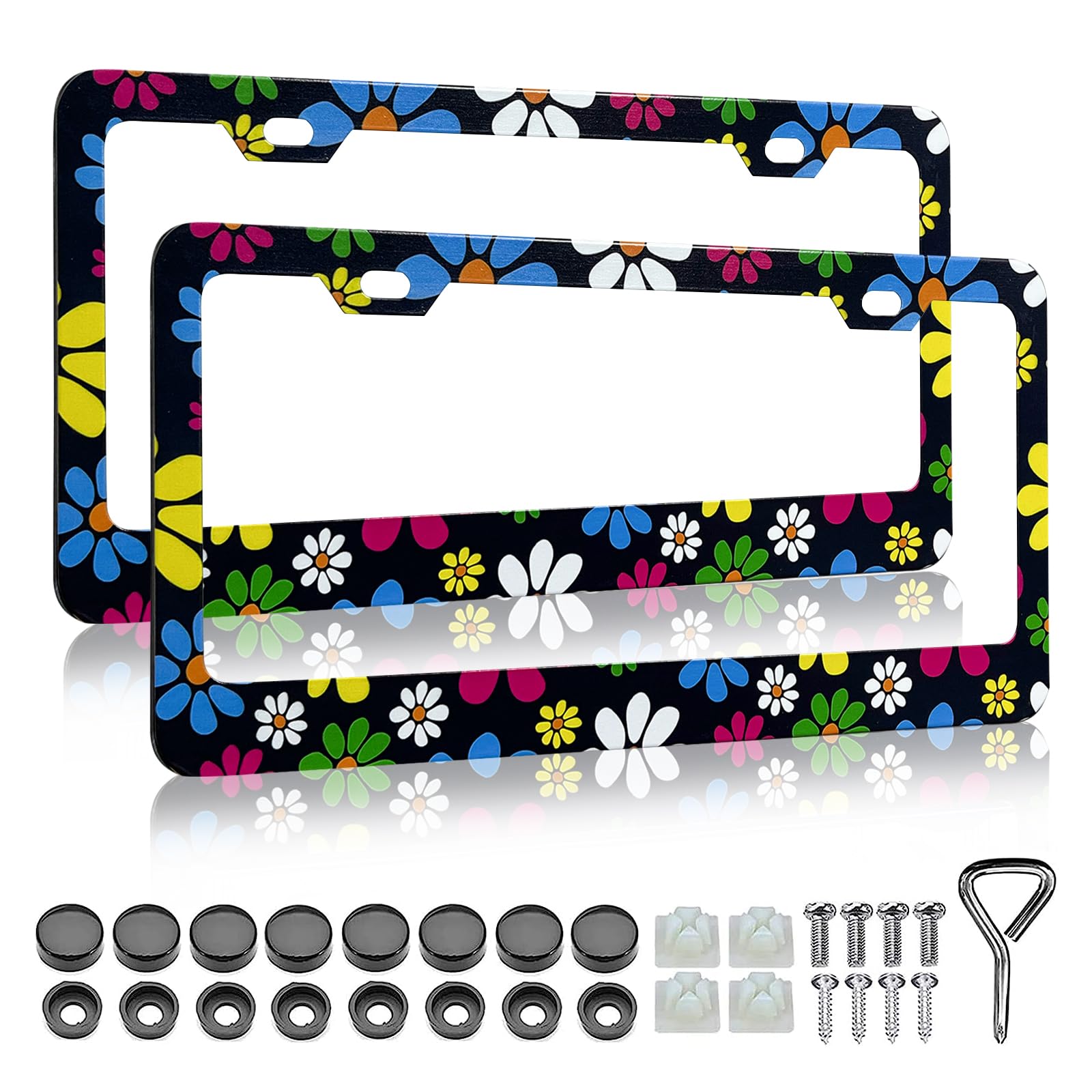 Amazon.com: LIN KANG Hippie Flower License Plate Frame - 2 Pack Cute ...