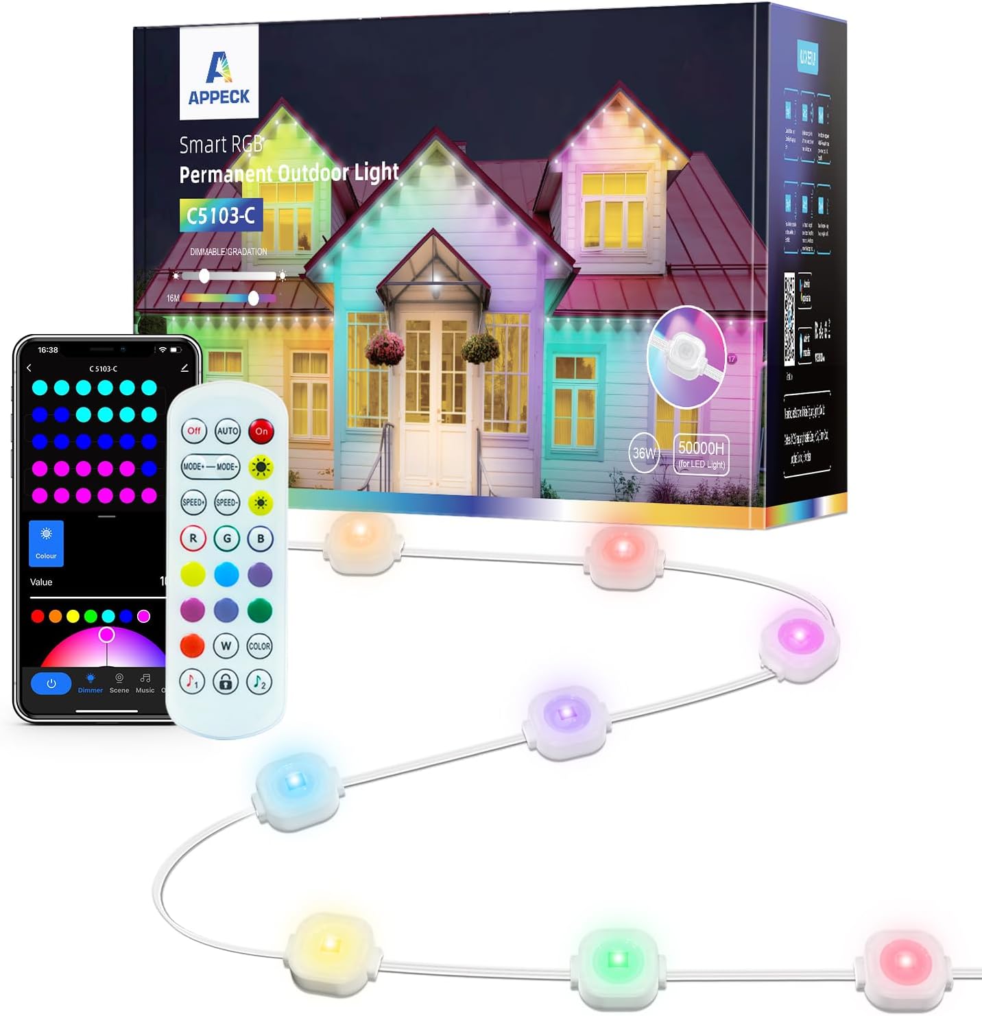 Permanent Outdoor Lights, 300ft with 216 LED Eaves Lights IP67 ...