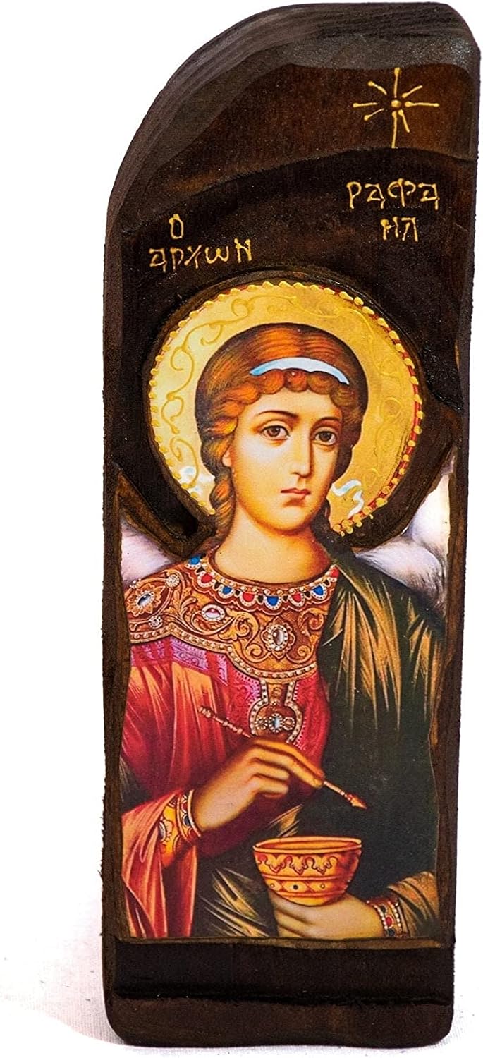 Archangel Raphael icon, Handmade Wooden Greek Orthodox icon, Byzantine ...