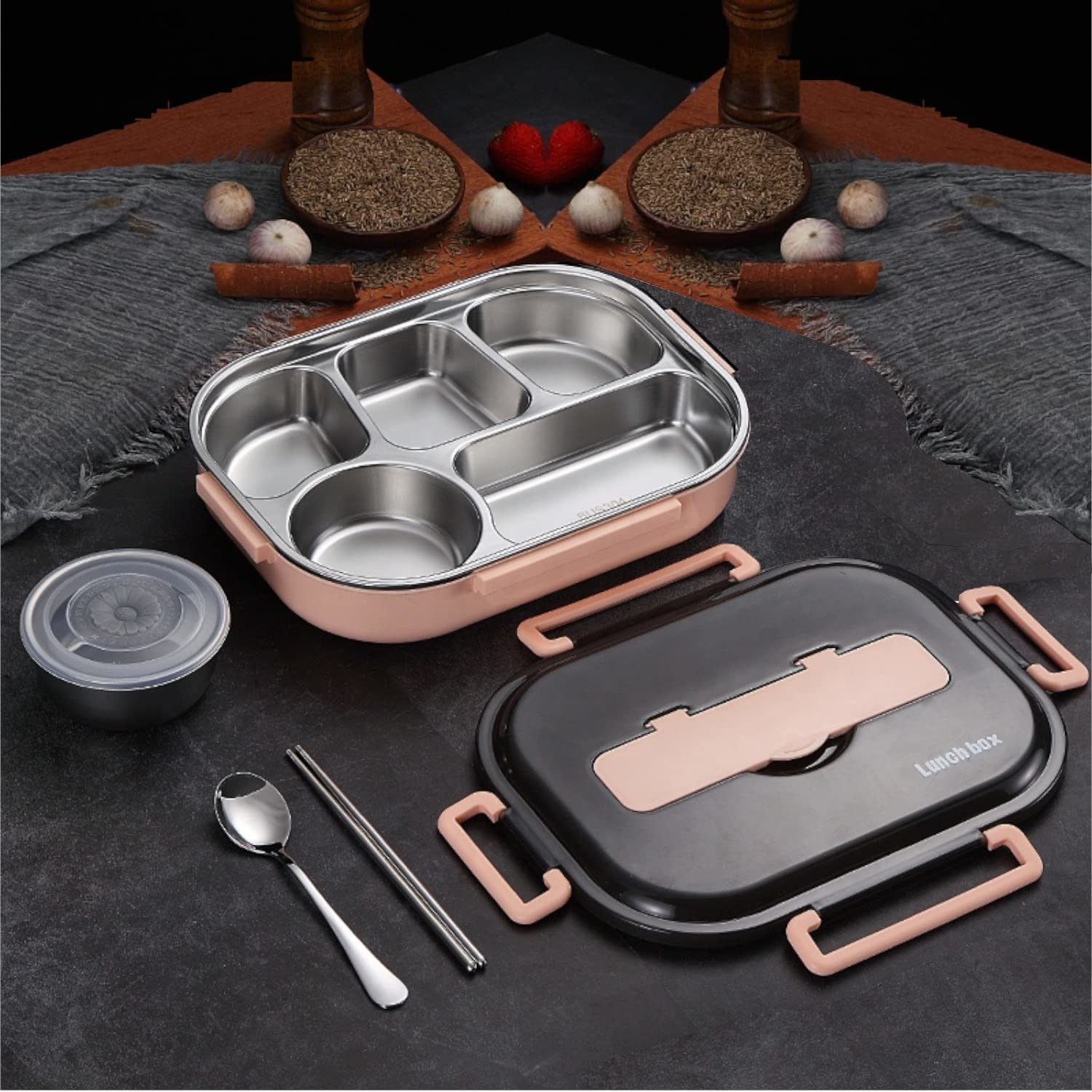 Buy Gvnd Stainless Steel Leak Proof 5 Compartment Lunch Box Bento Box ...