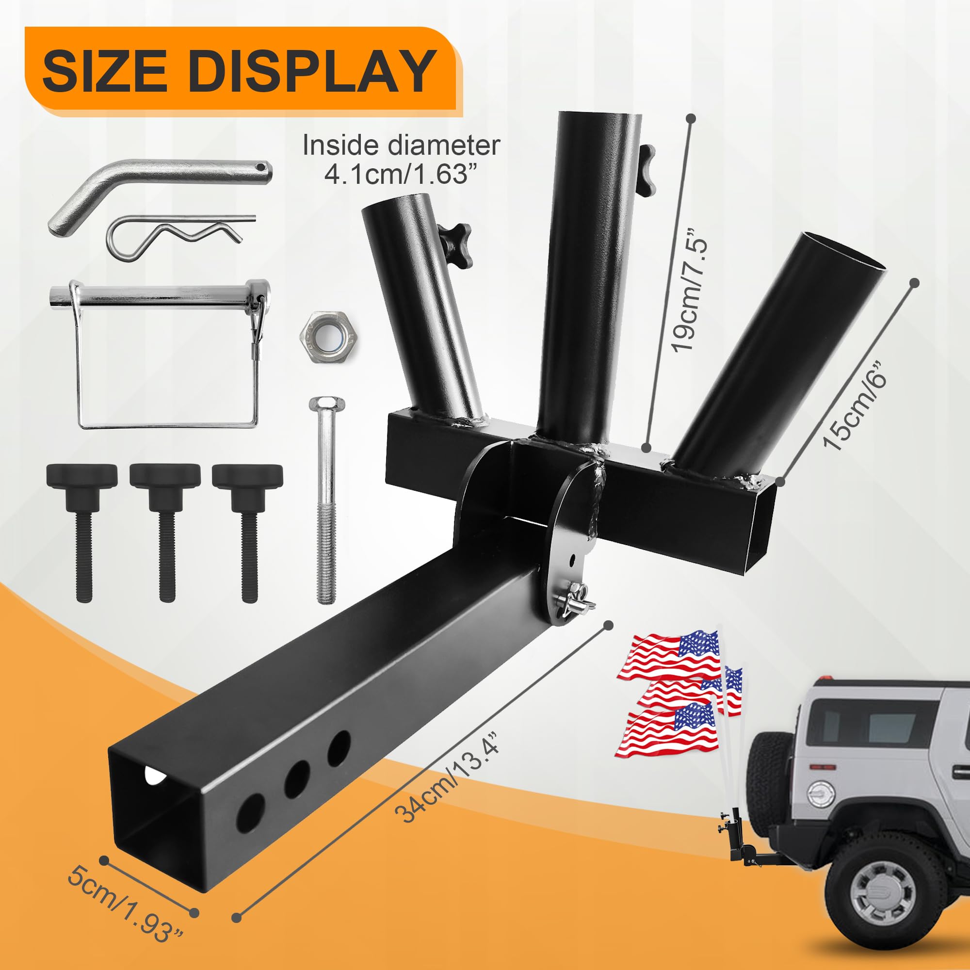 Snapklik.com : Foldable Hitch Mount 3 Flag Pole Holder Three-Headed ...
