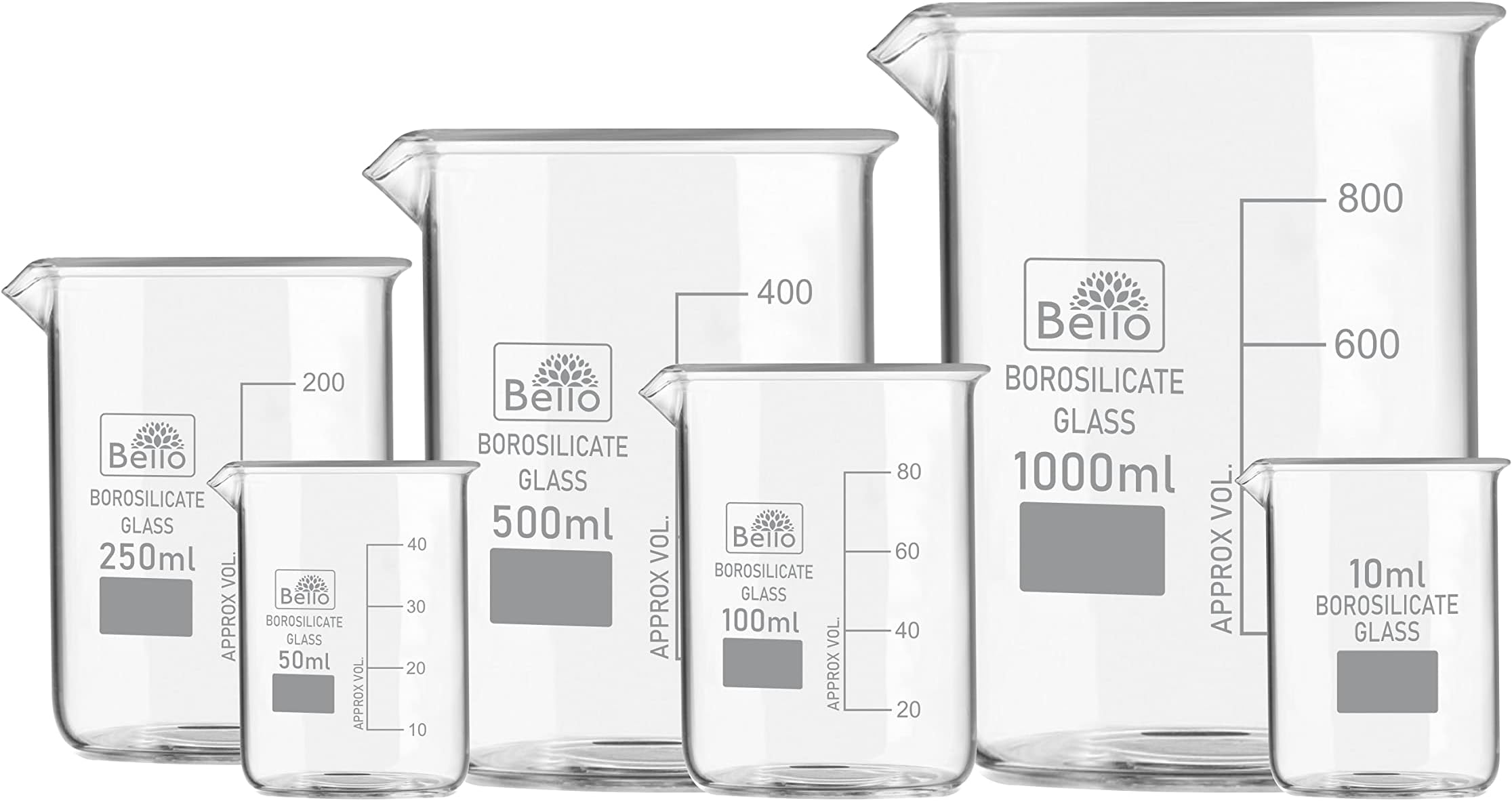 Bello Borosilicate 3.3 Glass Beaker 10 ml, 50 ml, 100 ml, 250 ml, 500 ...