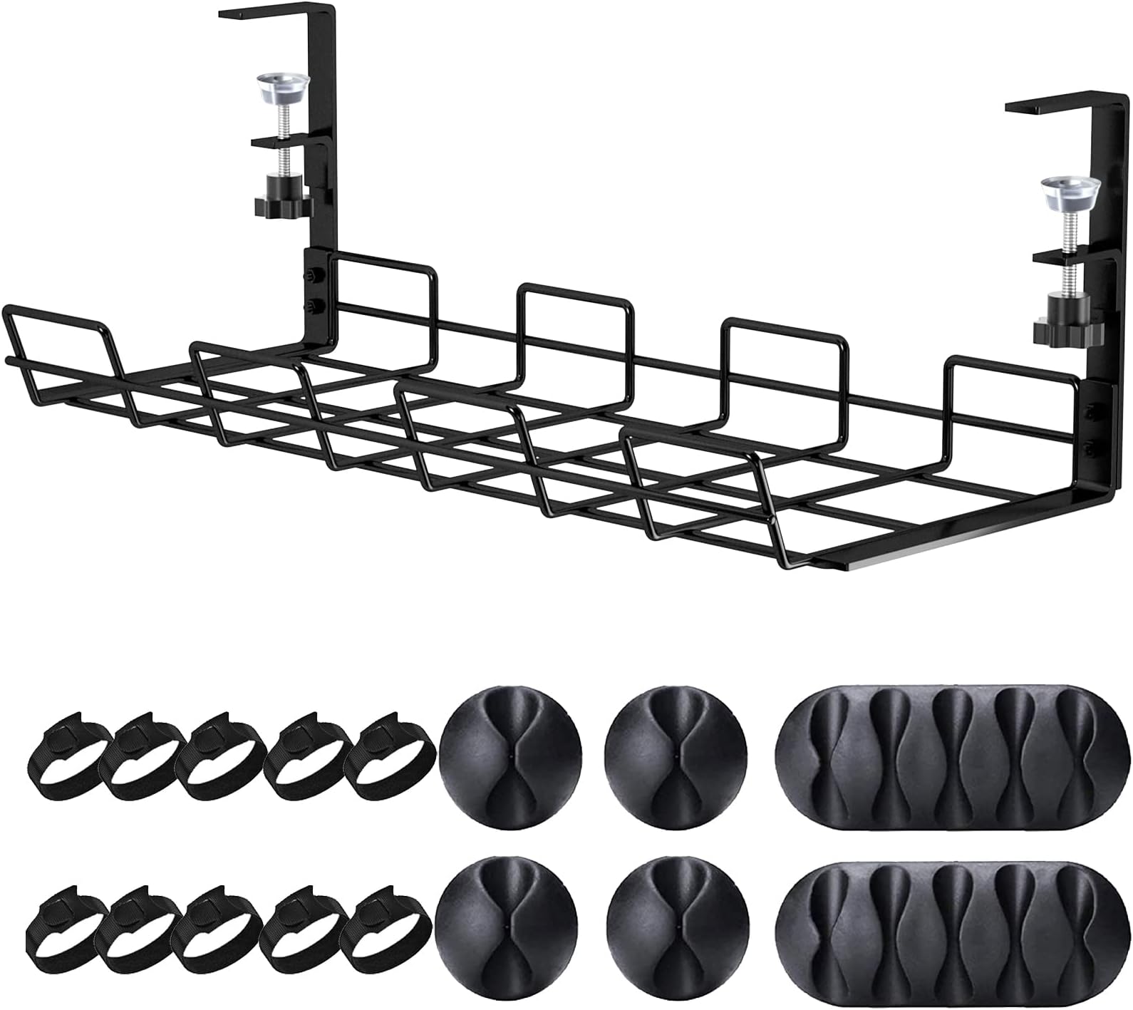 Tyrkuiy No Drill to Desk Cable Management Tray, Under Desk Cable ...