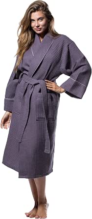 Turquaz Linen Lightweight Long Waffle Kimono Unisex Spa Robes For Women ...