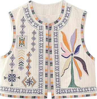 Amazon.com: Women's Floral Embroidered Vest Vintage Boho Sleeveless ...