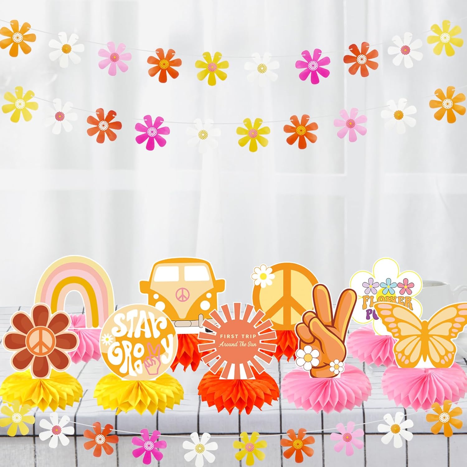 Amazon.com: 11 Pcs Disy Groovy Birthday Party Decorations Hippie Retro ...