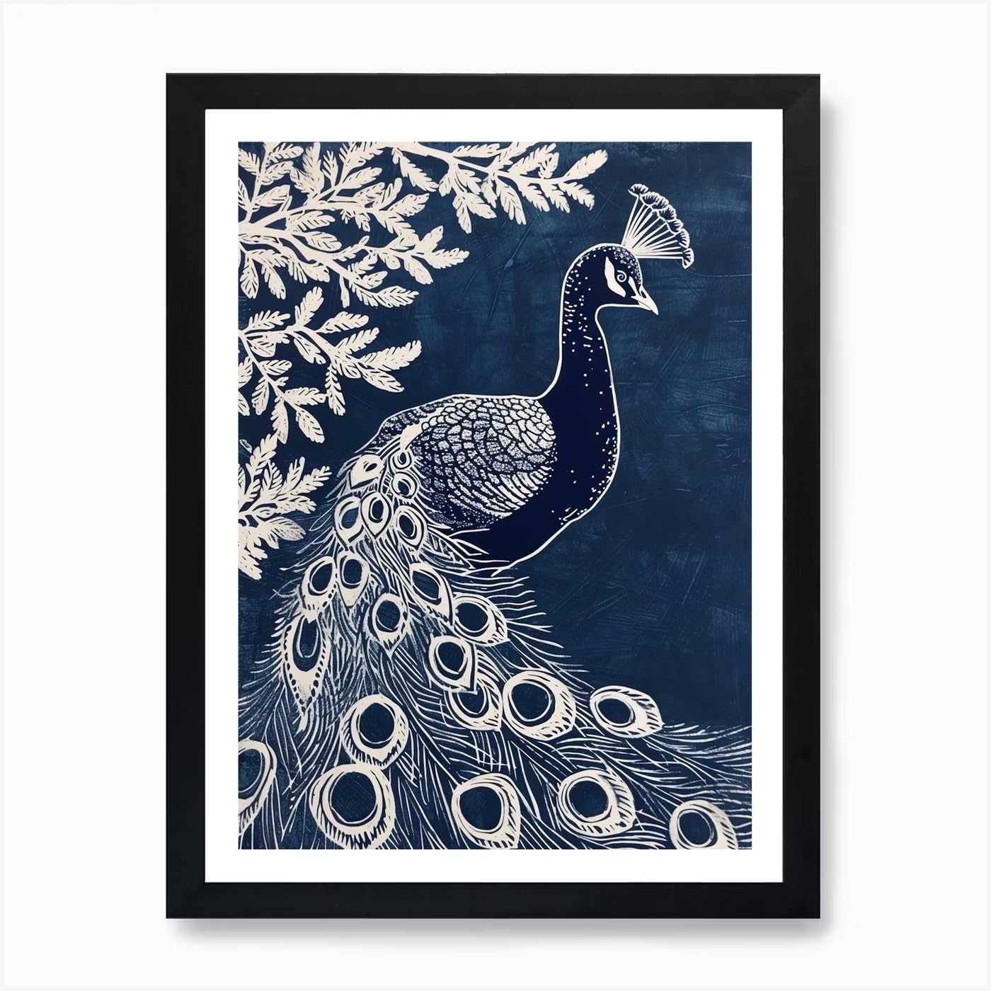 Navy Blue Inspired Peacock With Lea Framed Wall Art Poster Canvas Print ...